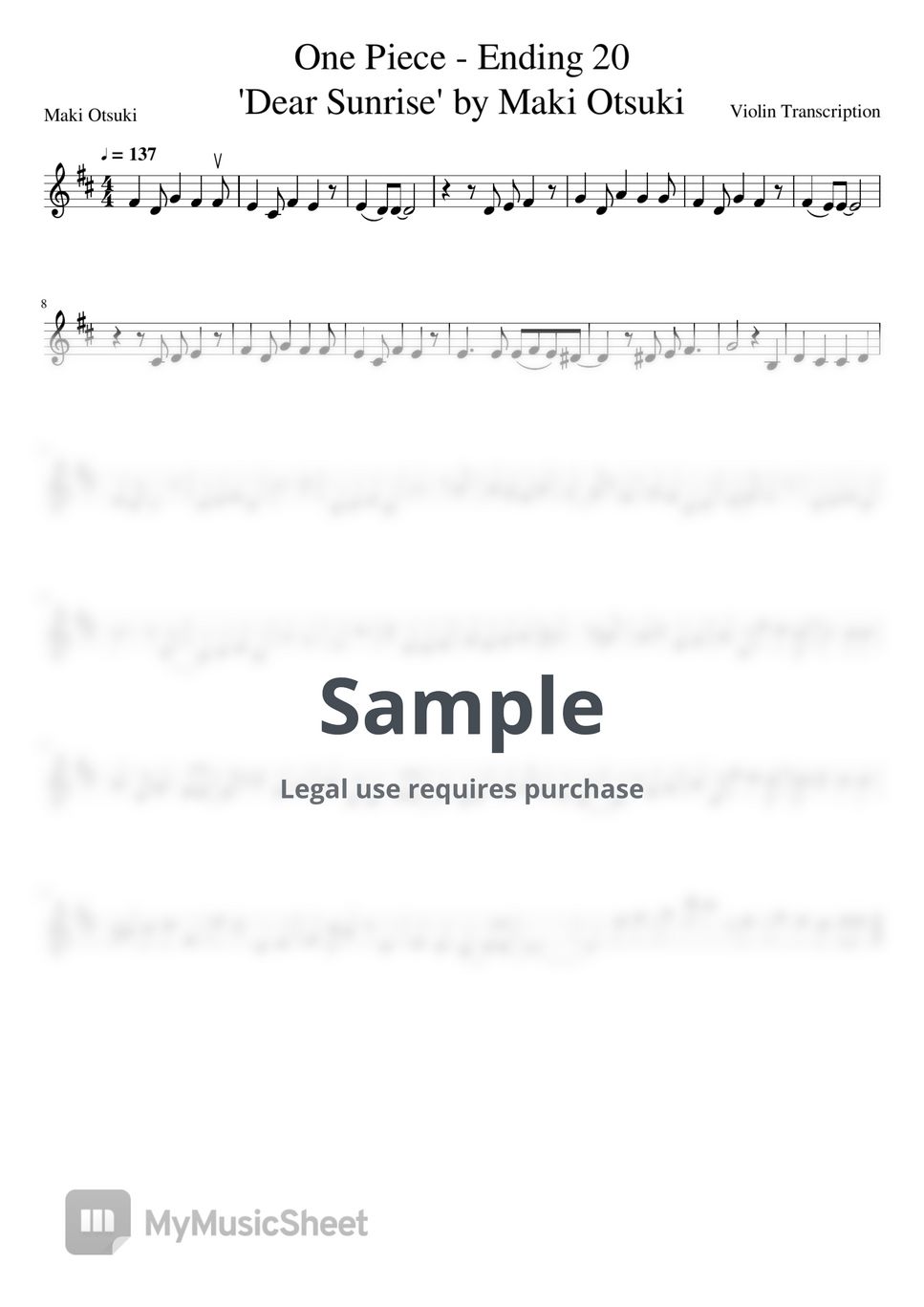 Maki Otsuki - One Piece - Ending 20 - 'Dear Sunrise' Violin ...