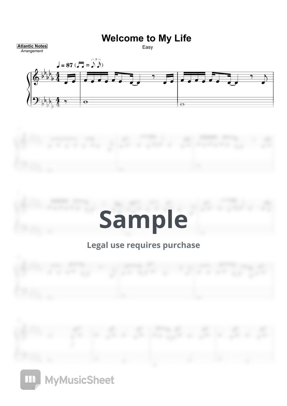 Simple Plan - Welcome To My Life Sheets by Atlantic Notes