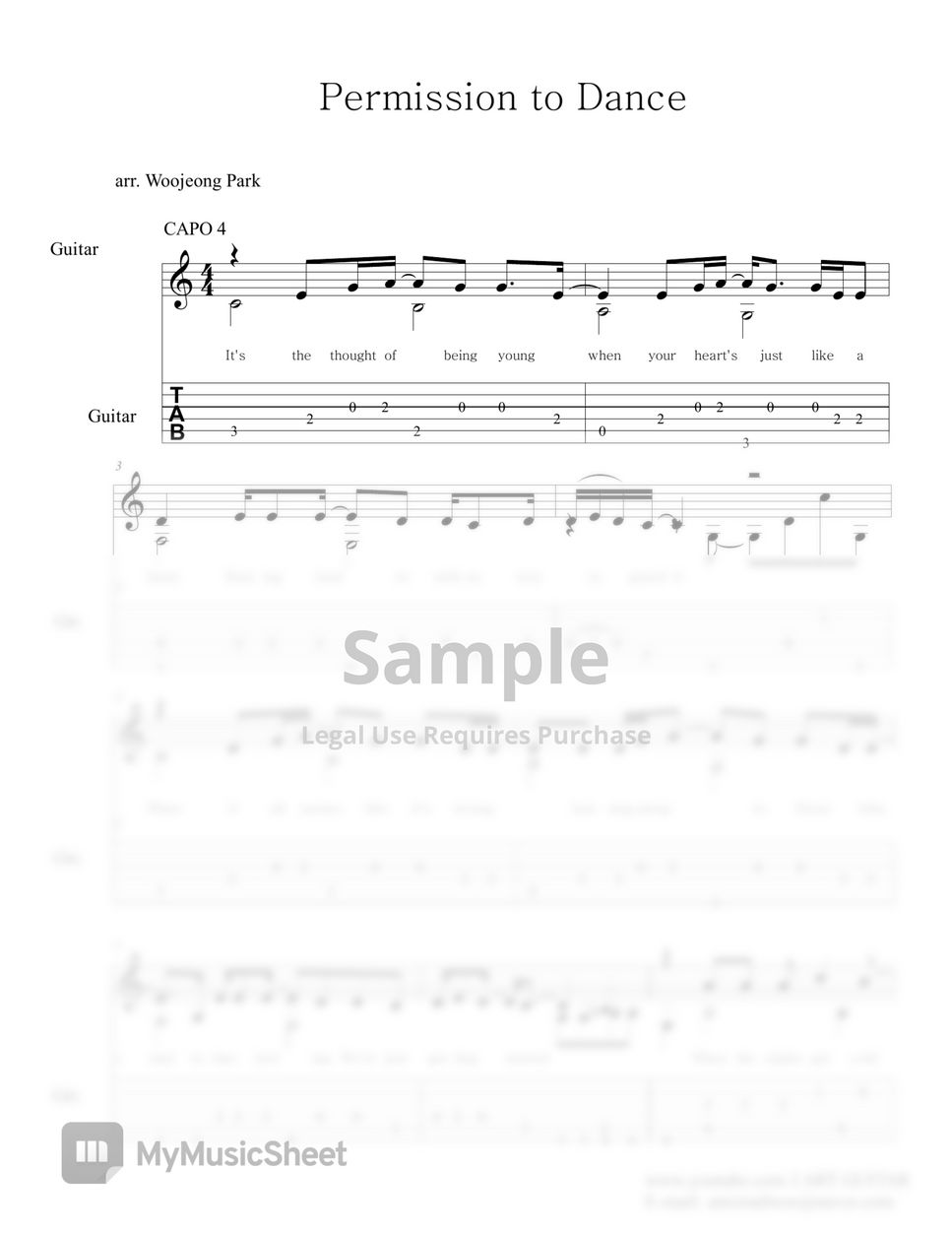 Bts Permission To Dance 기타 타브 악보 악보 By 박우정