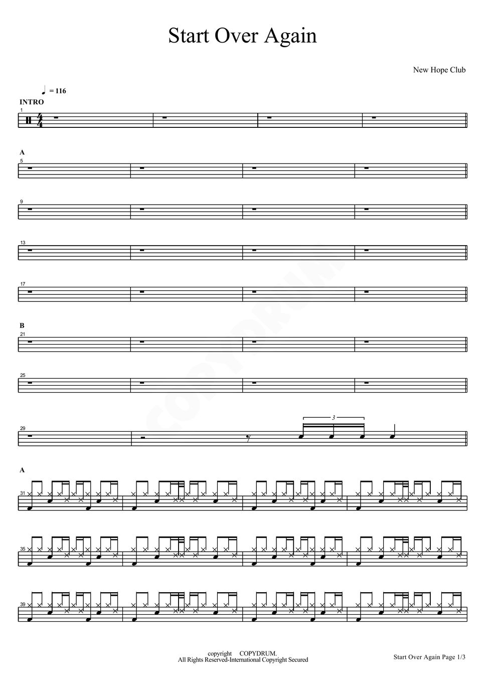 New Hope Club - Start Over Again 楽譜 by COPYDRUM