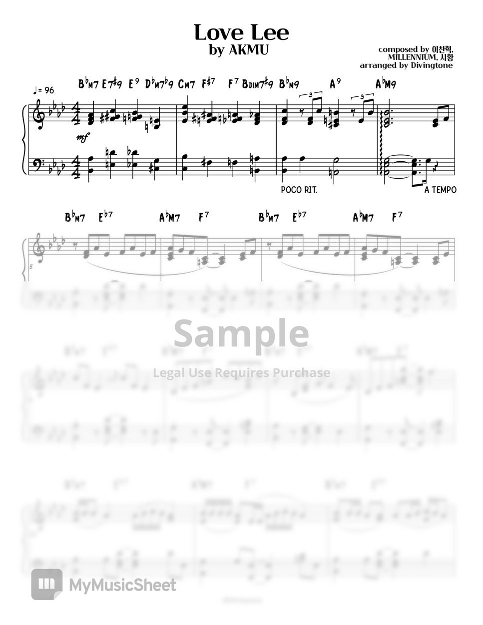 AKMU (악뮤) - Love Lee (piano sheet / 피아노 악보) Sheets by Divingtone
