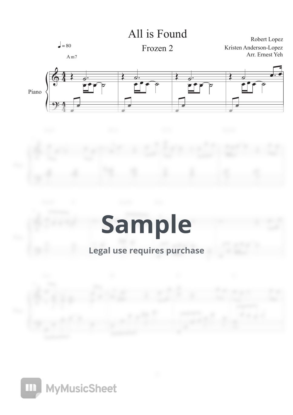 Robert Lopez / Kristen Jane Anderson - All is Found - Frozen 2 Sheets ...