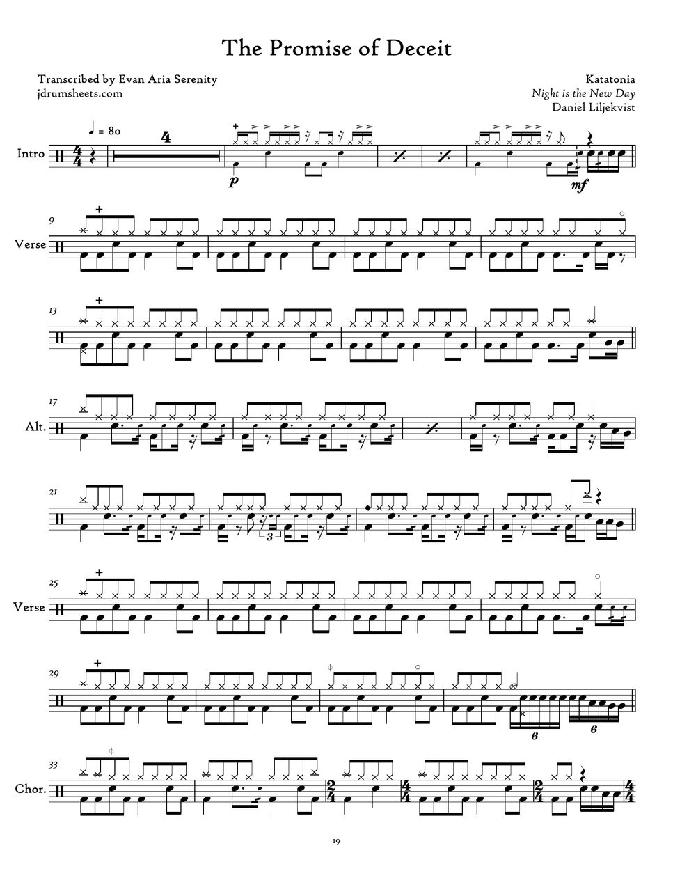 Katatonia - The Promise of Deceit Hoja by Jaslow Drum Sheets