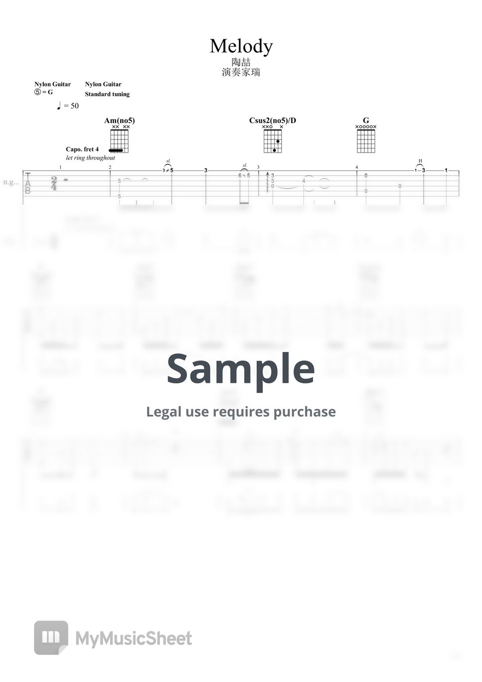 David Tao - Melody Sheet Music by RainGuitar