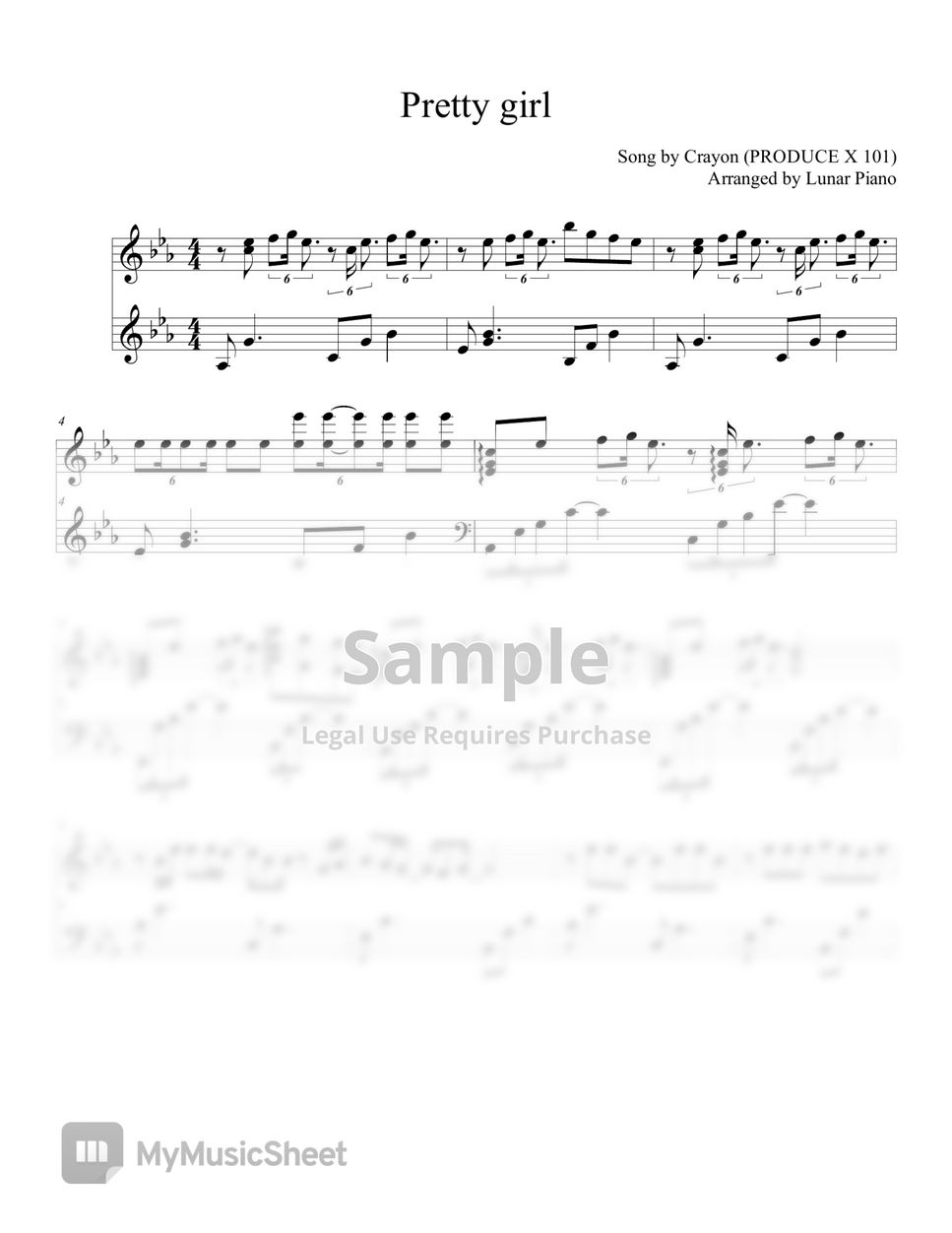Crayon (PRODUCE X 101) - Pretty girl 이뻐이뻐 악보