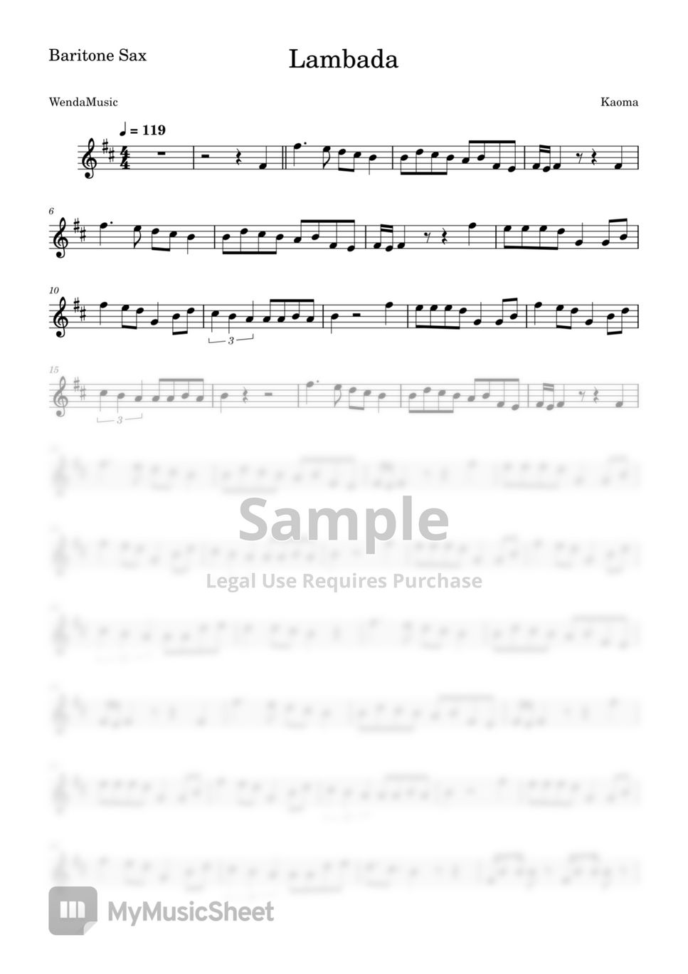 Kaoma - Lambada (Baritone Sax) 악보 by WendaMusic