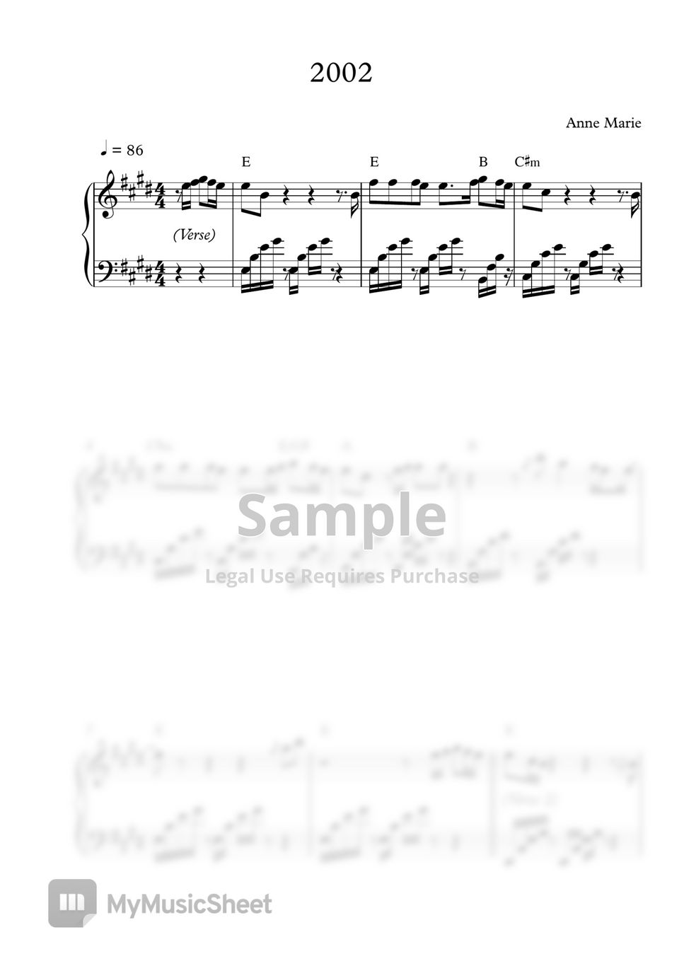 Anne Marie - 2002 (Piano Solo) 악보 by Pineapplechord