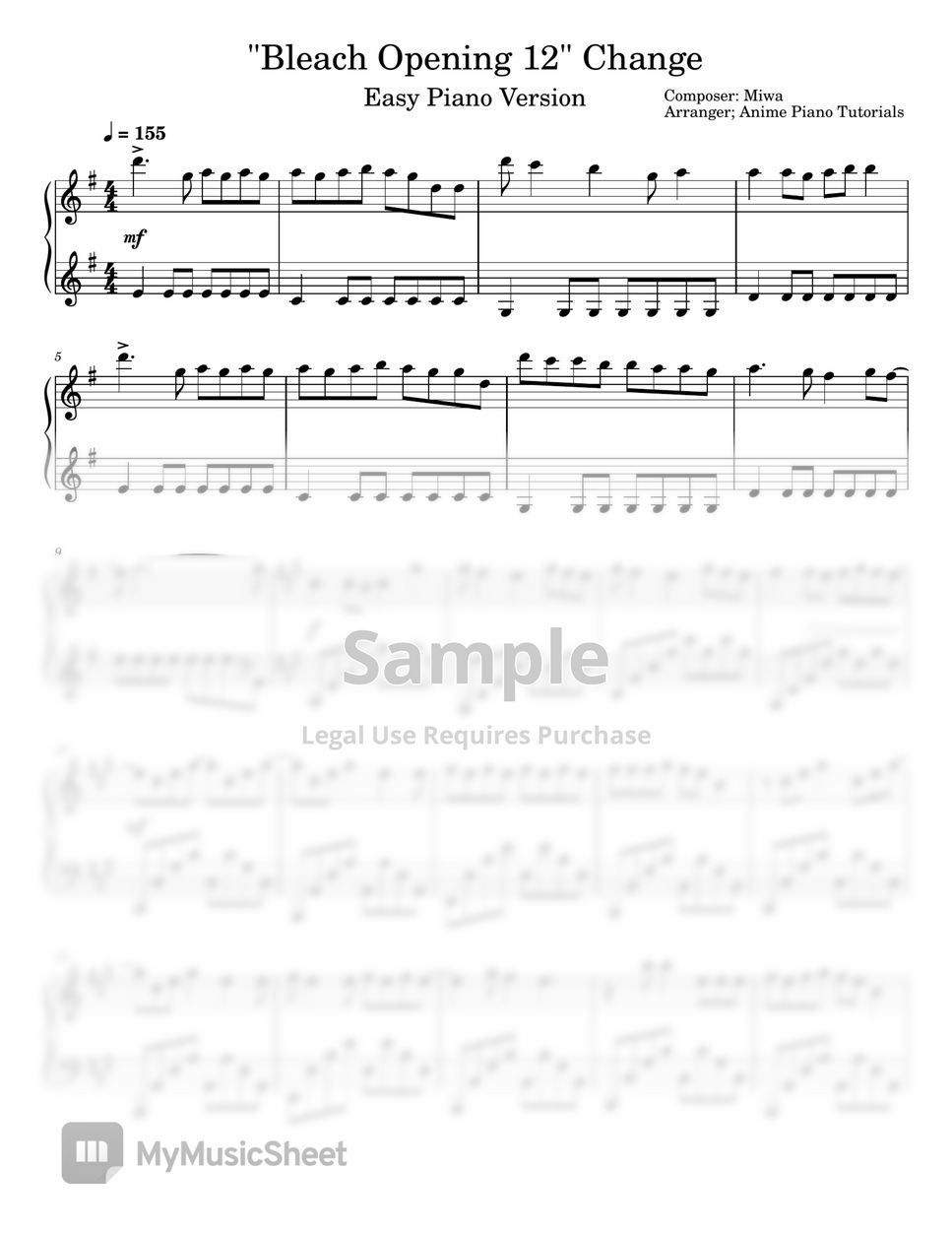 Bleach - Change (Bleach OP 12) แผ่น by Anime Piano Tuorials