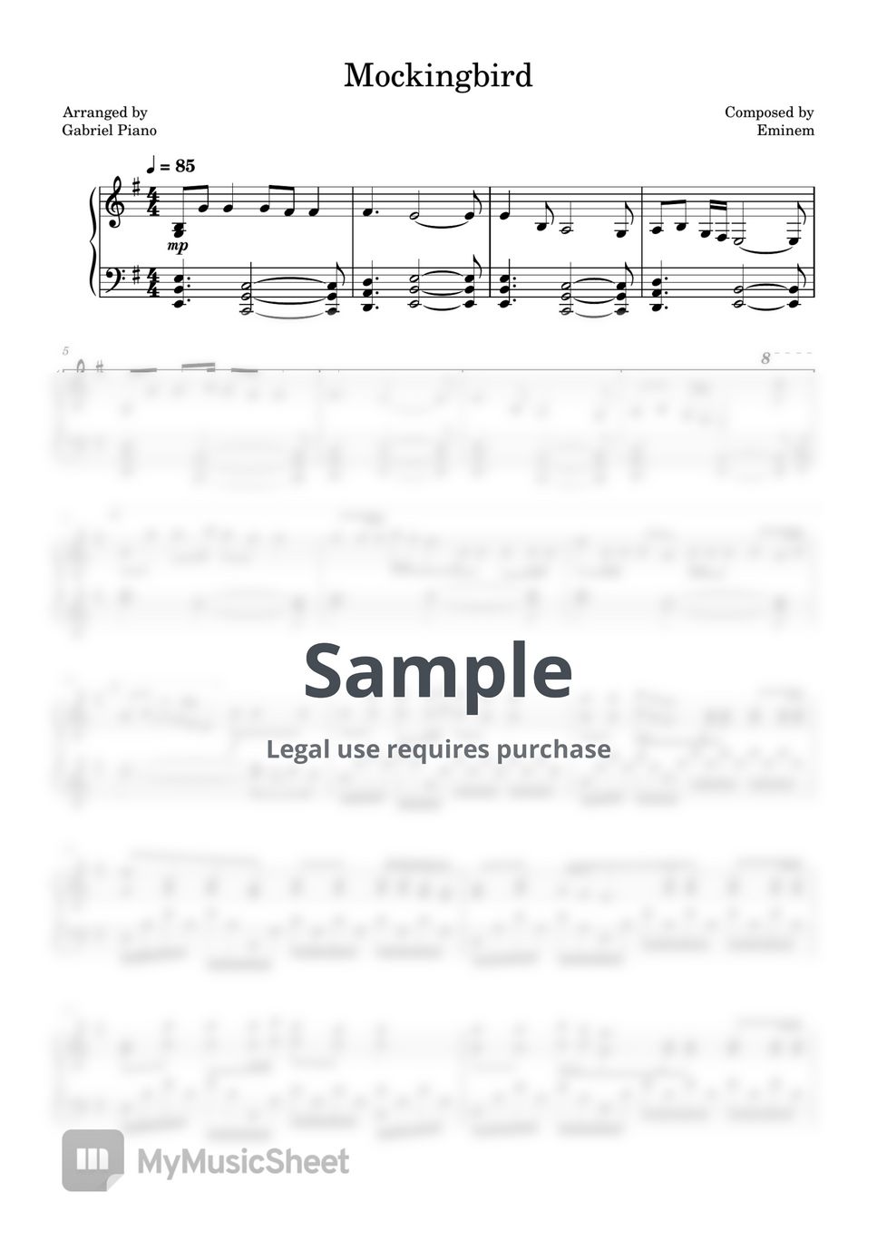 Eminem - Mockingbird Sheets by Gabriel Piano