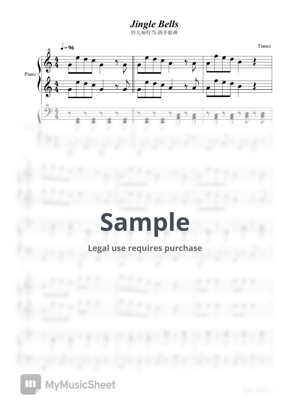 James Lord Pierpont - Jingle Bells (Piano Four Hands) Sheet Music by dogemusic