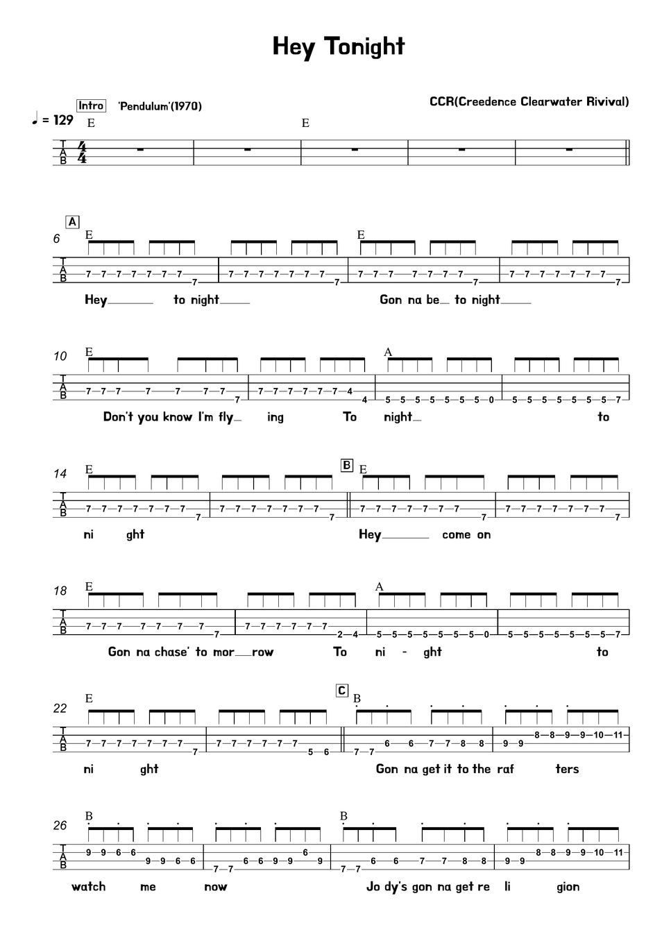 C.C.R - Hey Tonight Sheets by 김미(Kimme)