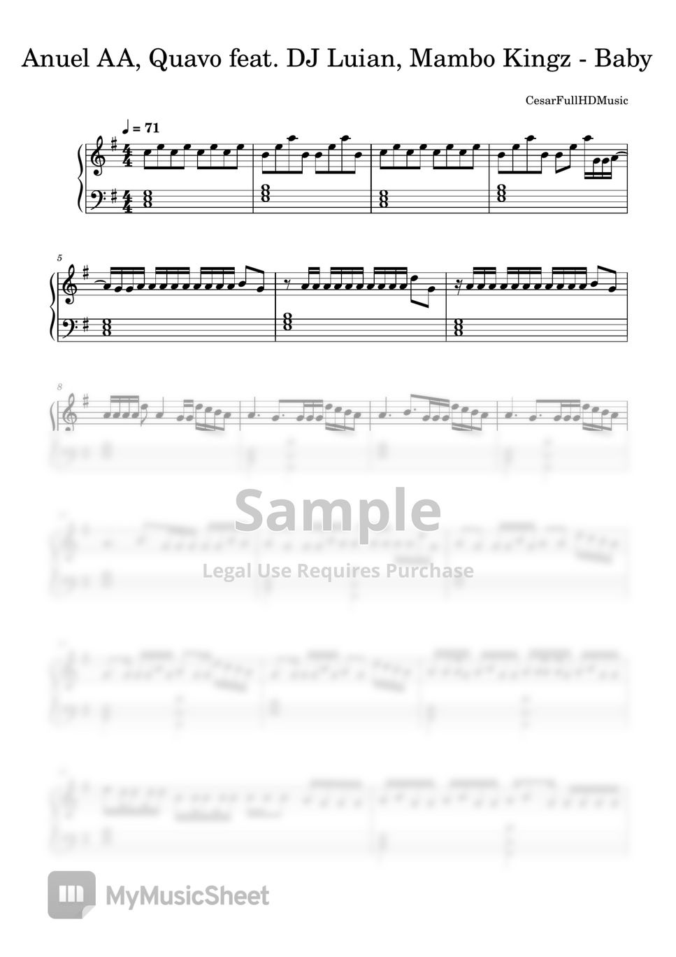 Anuel AA, Quavo feat. DJ Luian, Mambo Kingz - Baby Sheet Music