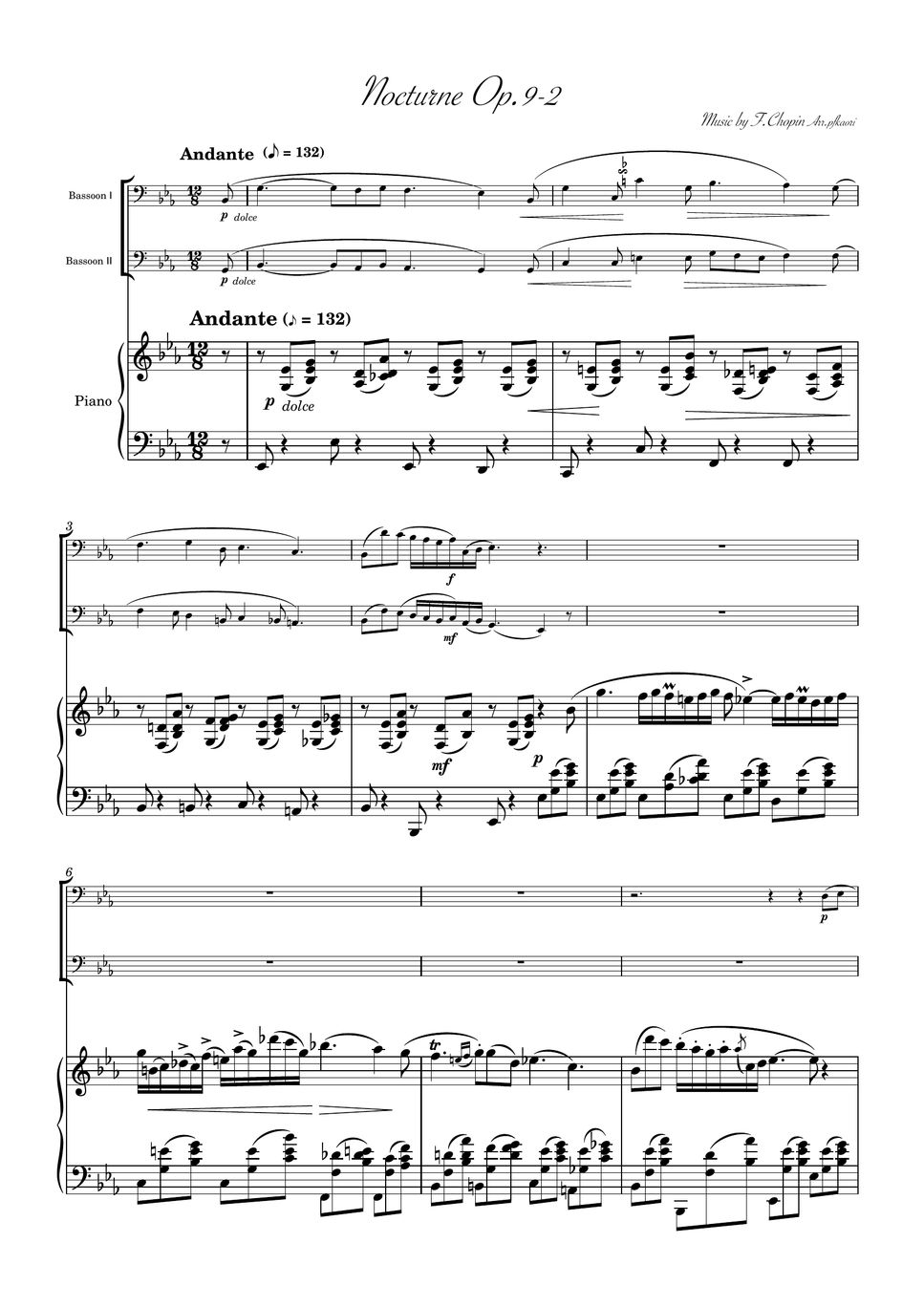 Chopin - Nocturne op.9-2 (Bassoon duet-pianotrio) Sheets by pfkaori