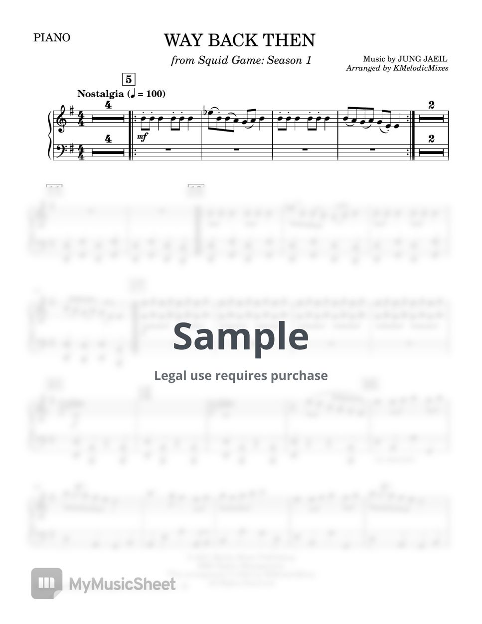 Jung Jaeil - Way Back Then (from Squid Game S1) - Piano Sheet Music by KMelodicMixes