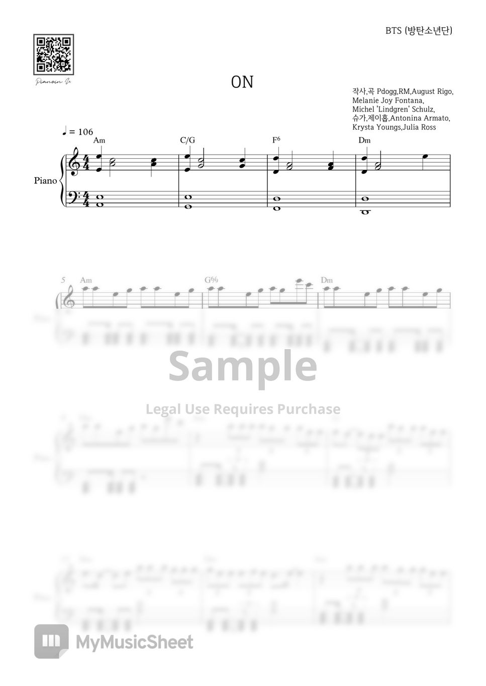 BTS(방탄소년단) - ON Sheet Music by PIANOiNU