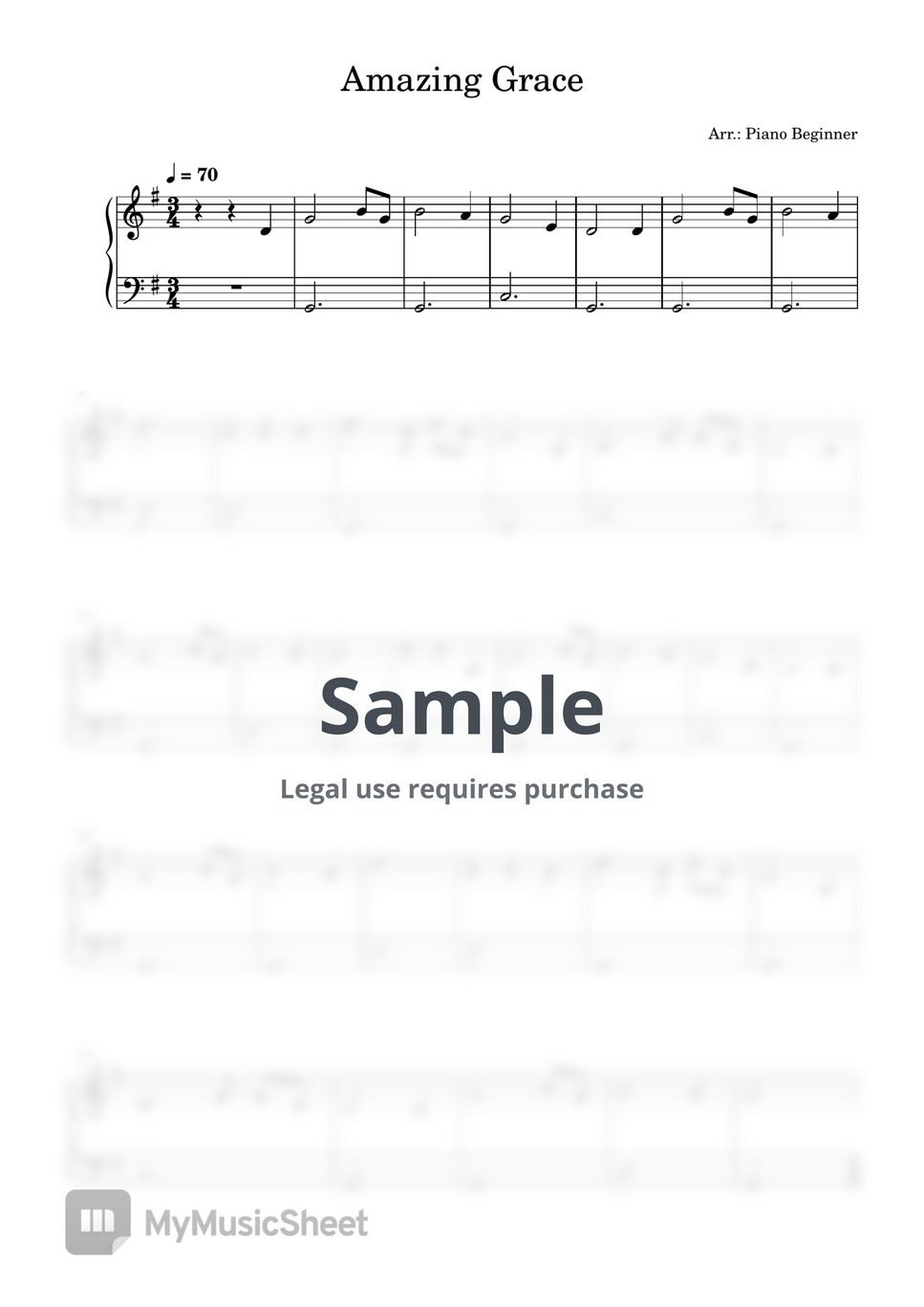 John Newton - Amazing Grace 악보 by Piano Beginner