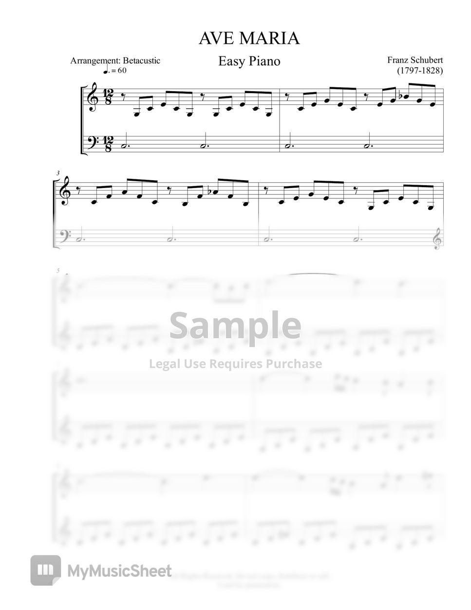 Franz Schubert - Ave Maria (Easy Piano) Partitur by Betacustic