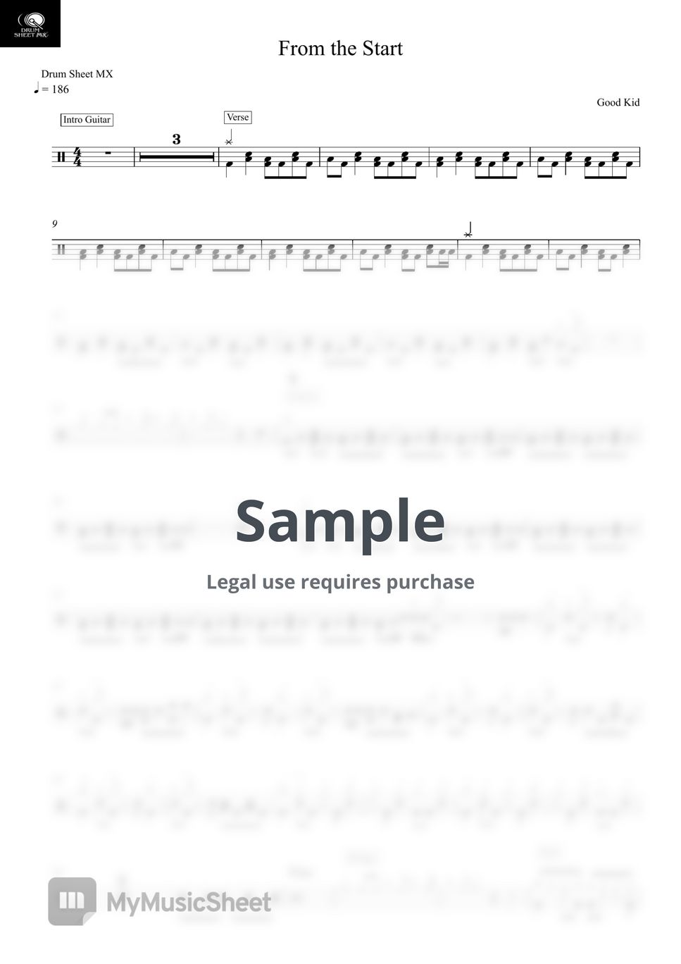 Good Kid - From the Start نوتة موسيقية by Drum Sheet MX