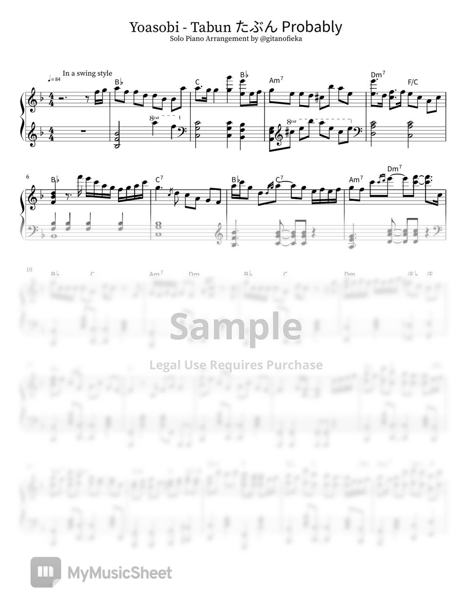 Yoasobi - Tabun たぶん Probably Sheet Music by Gita Nofieka
