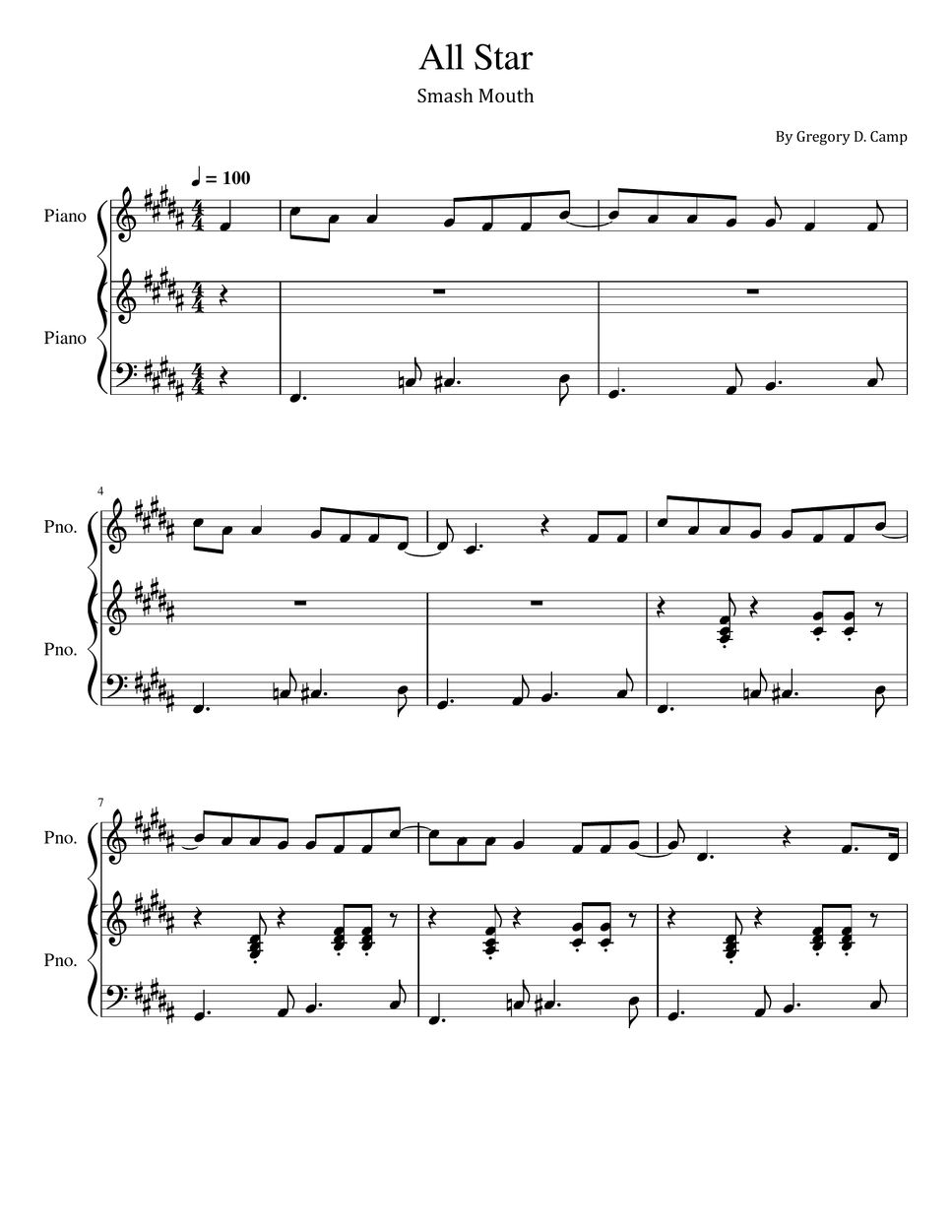 Gregory D. Camp - All Star (Smash Mouth - For Piano With Accompaniment ...