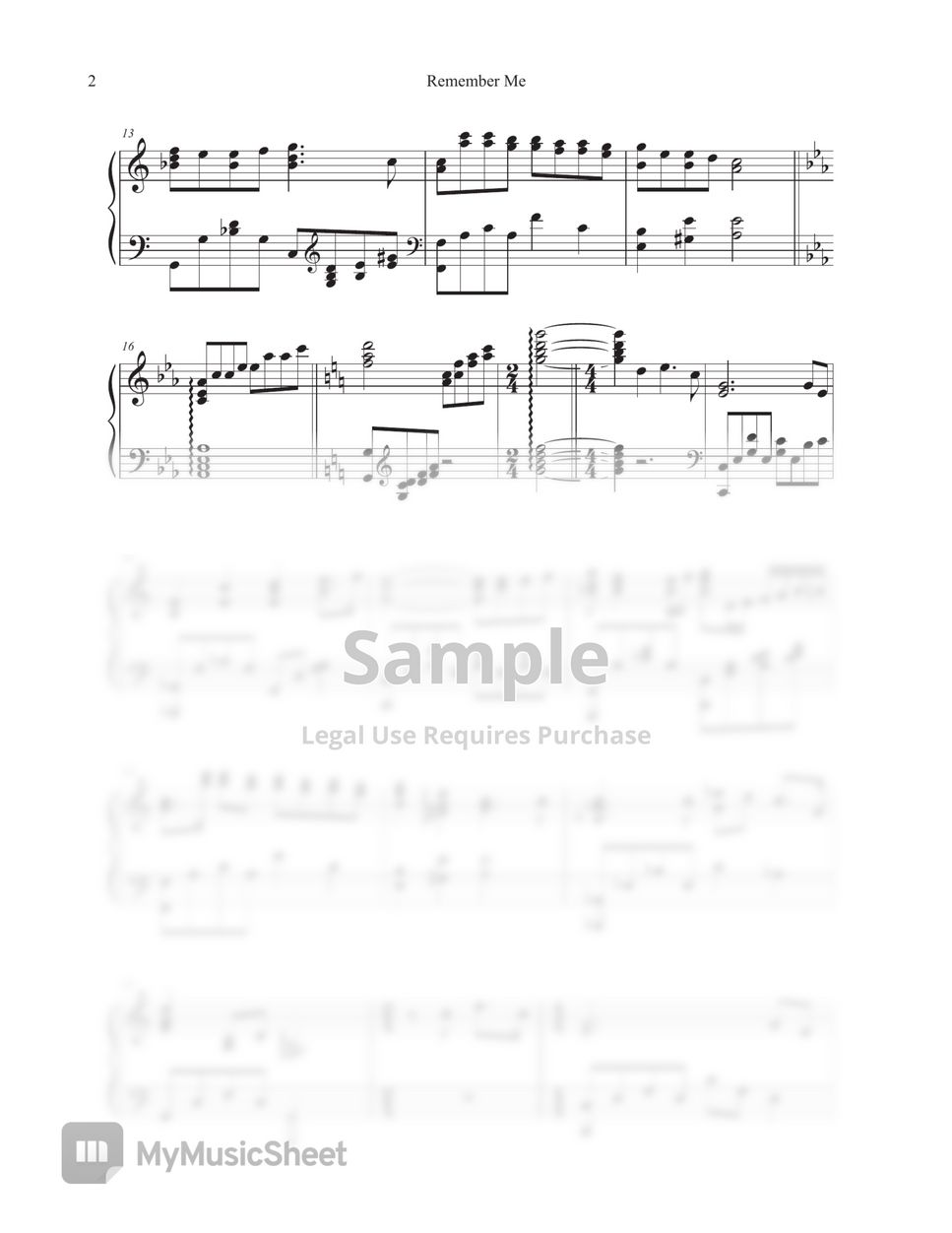 COCO (코코) ost - 'Remember Me' 기억해줘 (Lullaby ver.) Sheets by Tully Piano