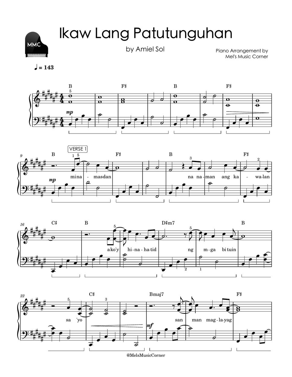Amiel Sol - Ikaw Lang Patutunguhan - Ang Mutya ng Section E OST (piano sheet music) Sheets by ...