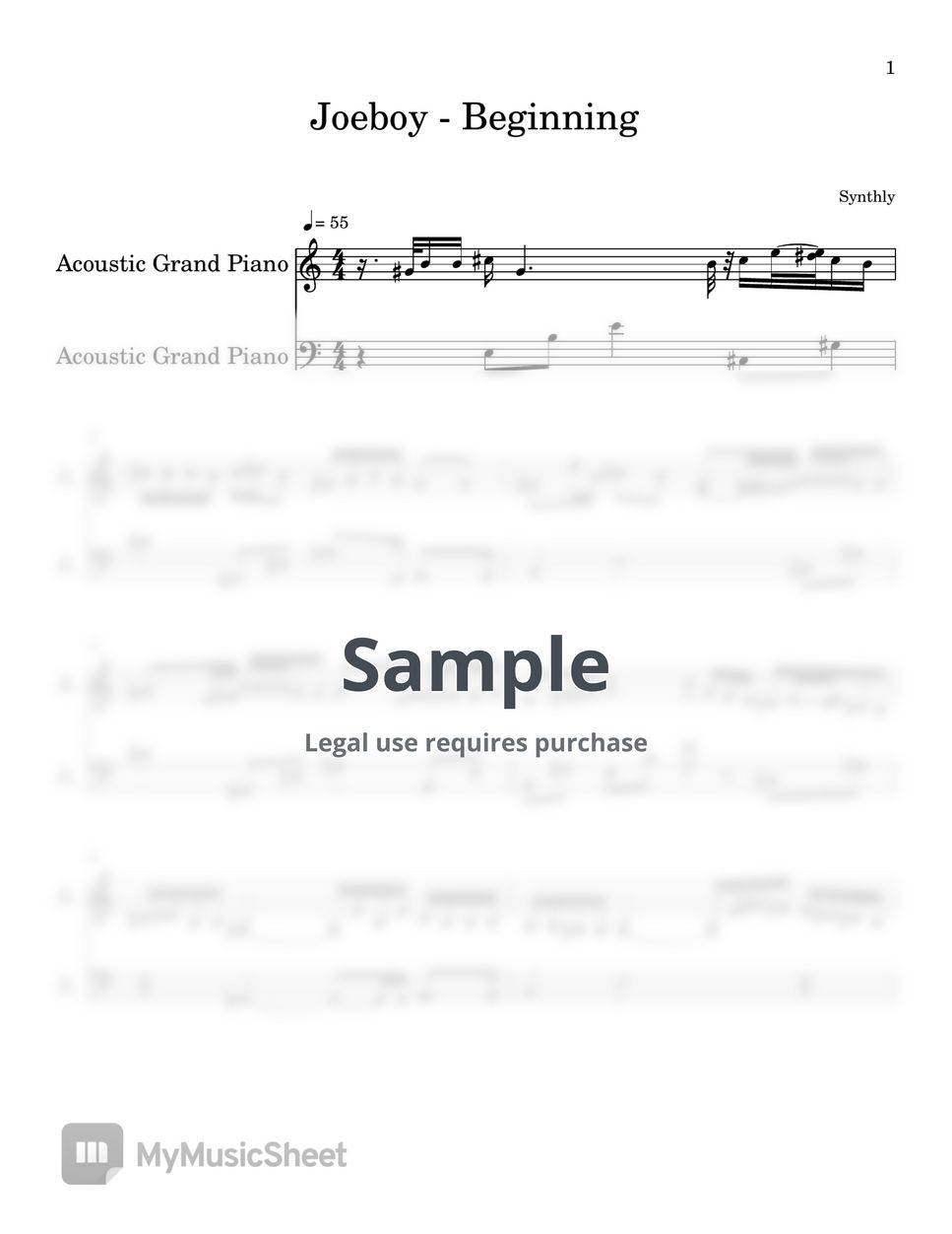 Joeboy - Beginning (EASY PIANO SHEET) 악보 by Synthly