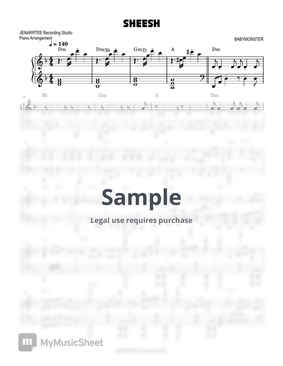 BABYMONSTER - SHEESH Sheets by JENARRTEE Recording Studio