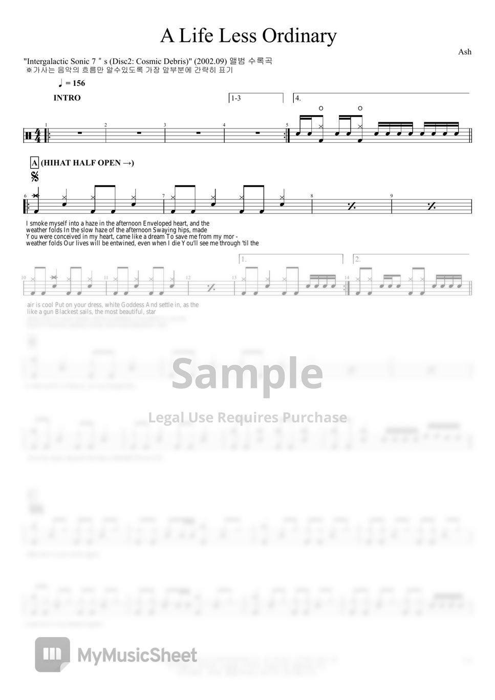 Ash - A Life Less Ordinary Lembar Musik by COPYDRUM