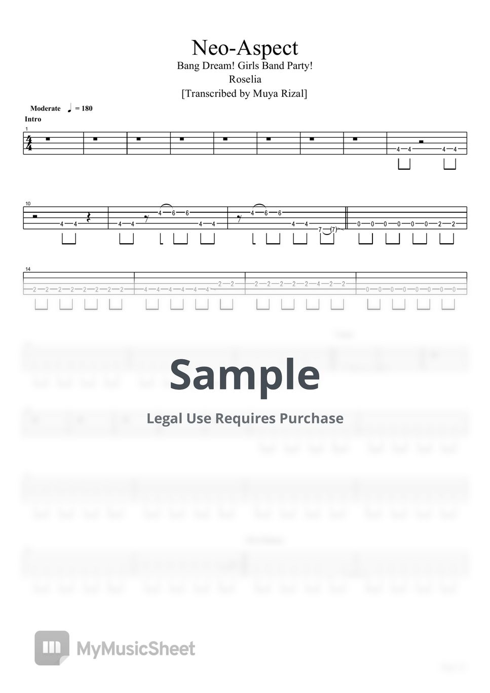 Roselia - Neo-Aspect (Bass TAB) แผ่น by Muya