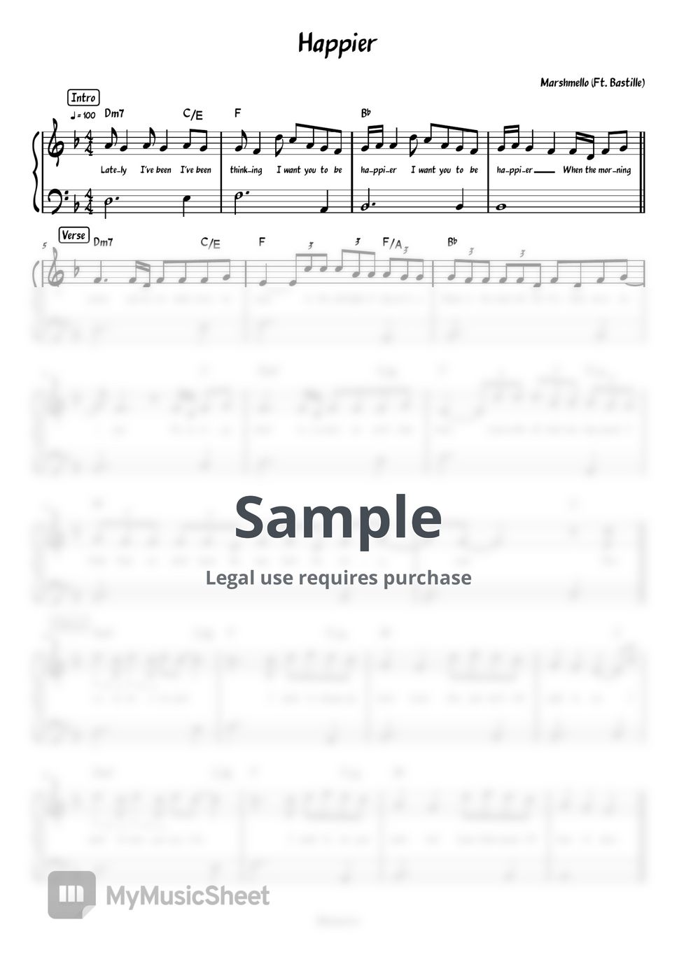 Marshmello - Happier (Piano solo) Hoja by Meowscore