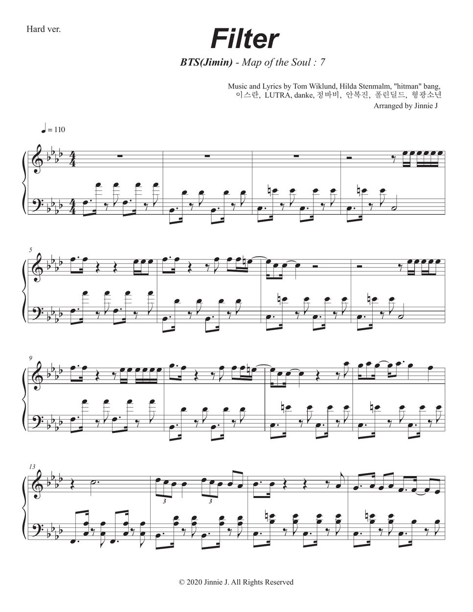 BTS (방탄소년단) - Filter (Hard ver.) Sheets by Jinnie J