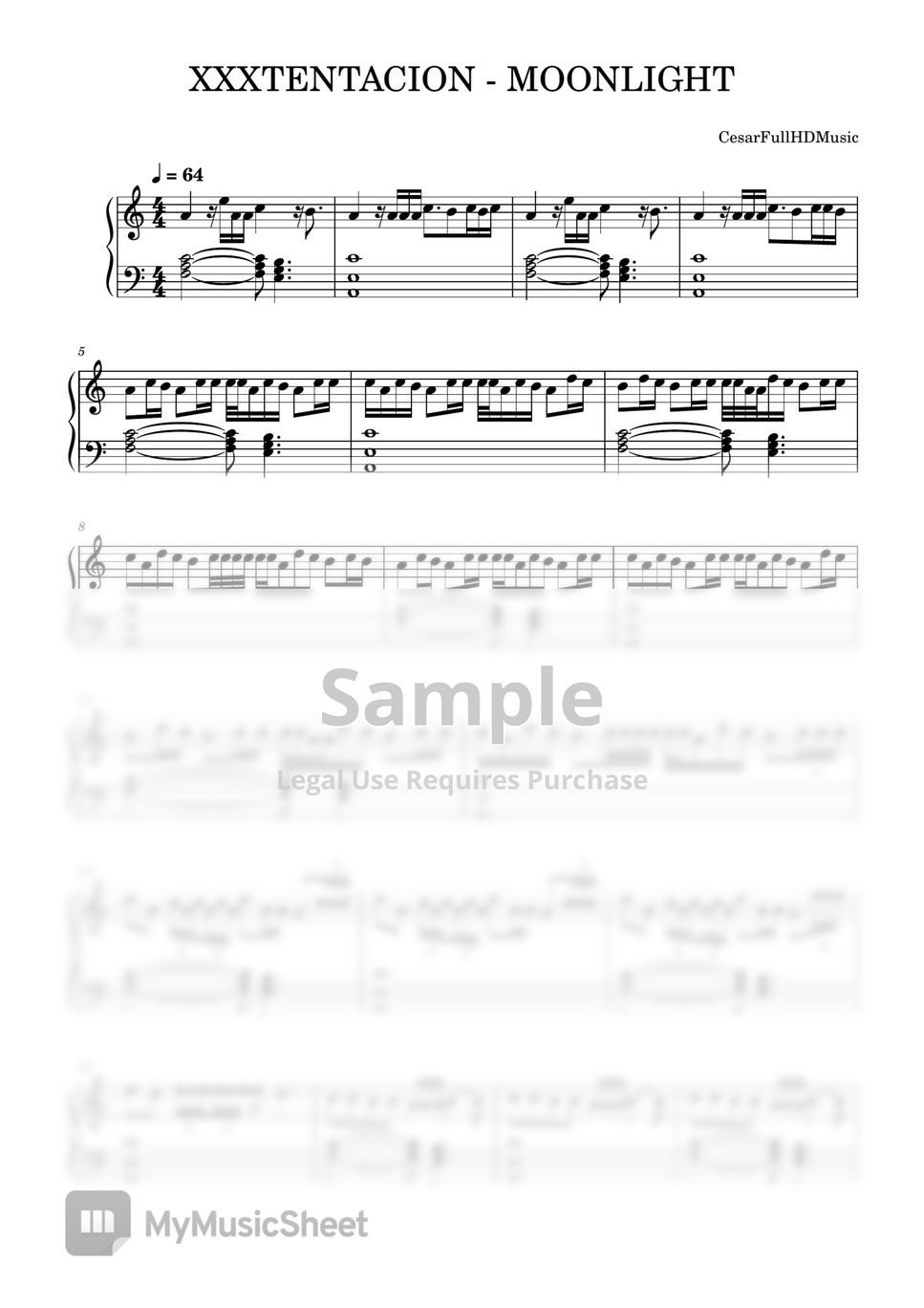 XXXTENTACION - MOONLIGHT Sheet Music