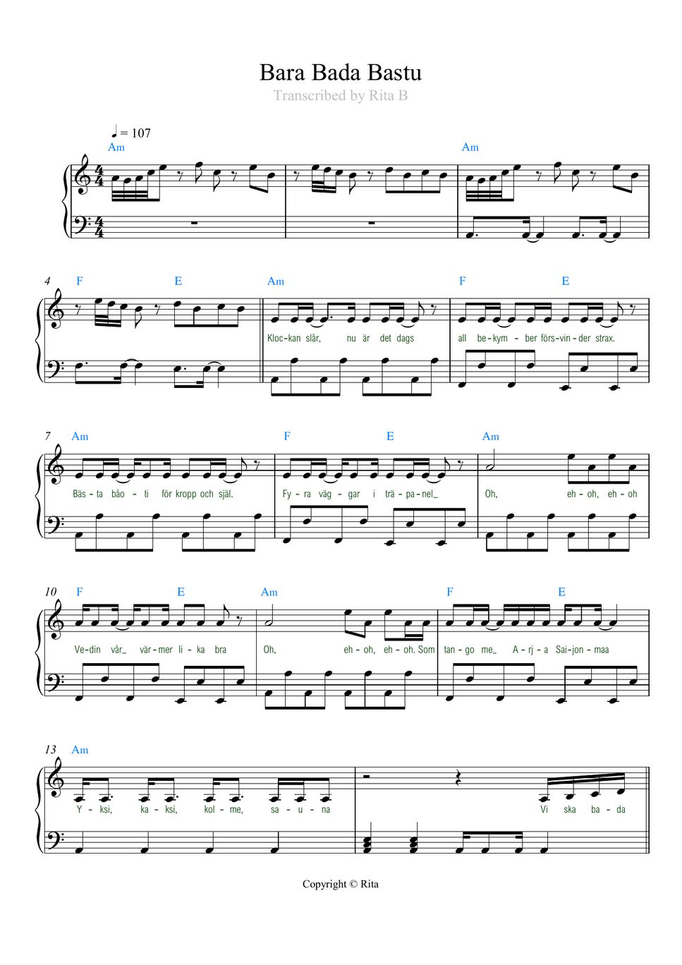 KAJ - Bara Bada Bastu (with lyrics and accurate chords) Sheet Music by Rita B