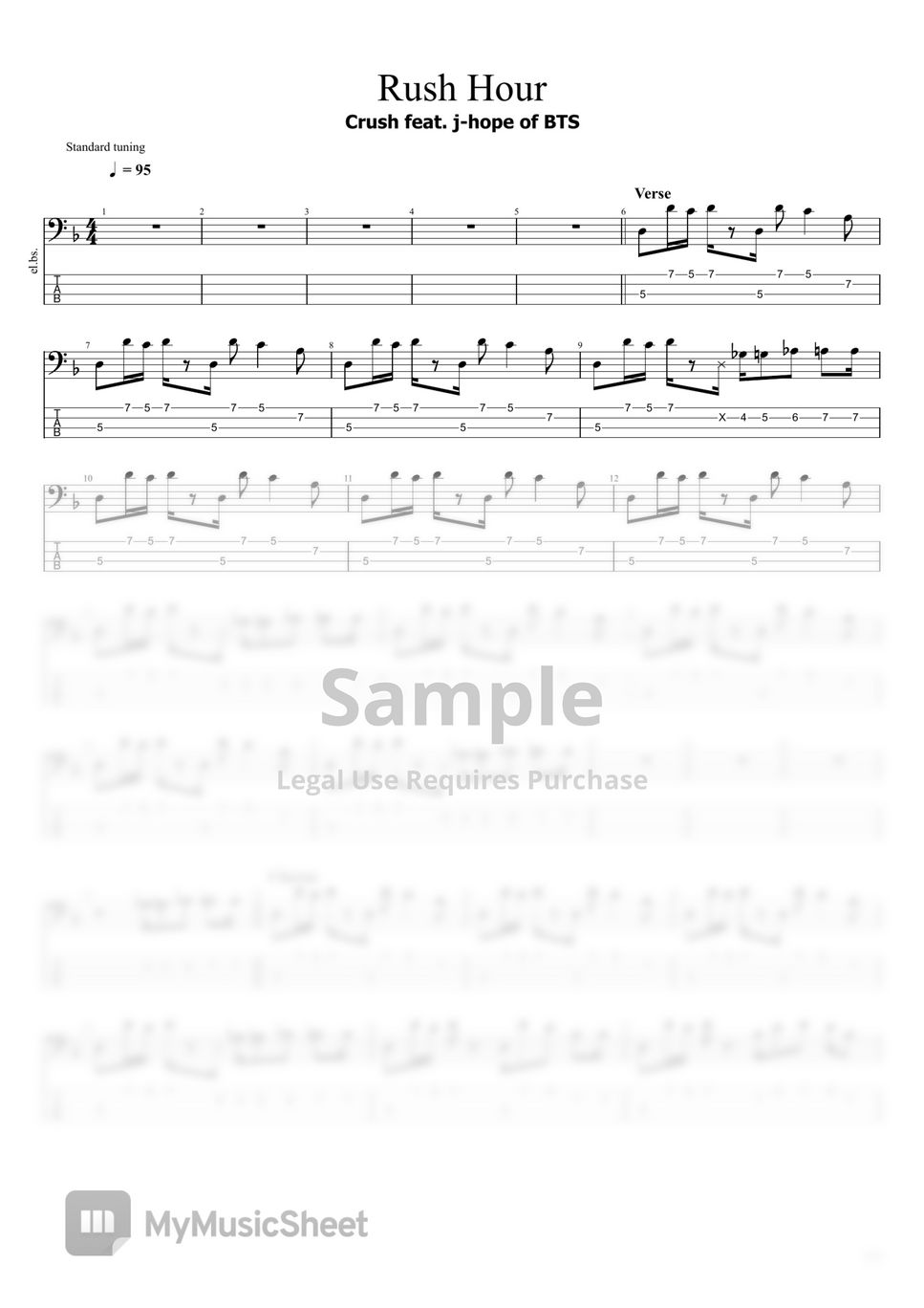 Crush feat. j-hope of BTS - Rush Hour (베이스) Tab + 1staff by TUNA CRACKER