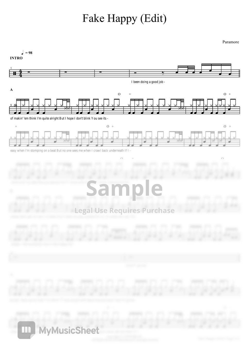 Paramore - Fake Happy (Edit) Sheets by COPYDRUM
