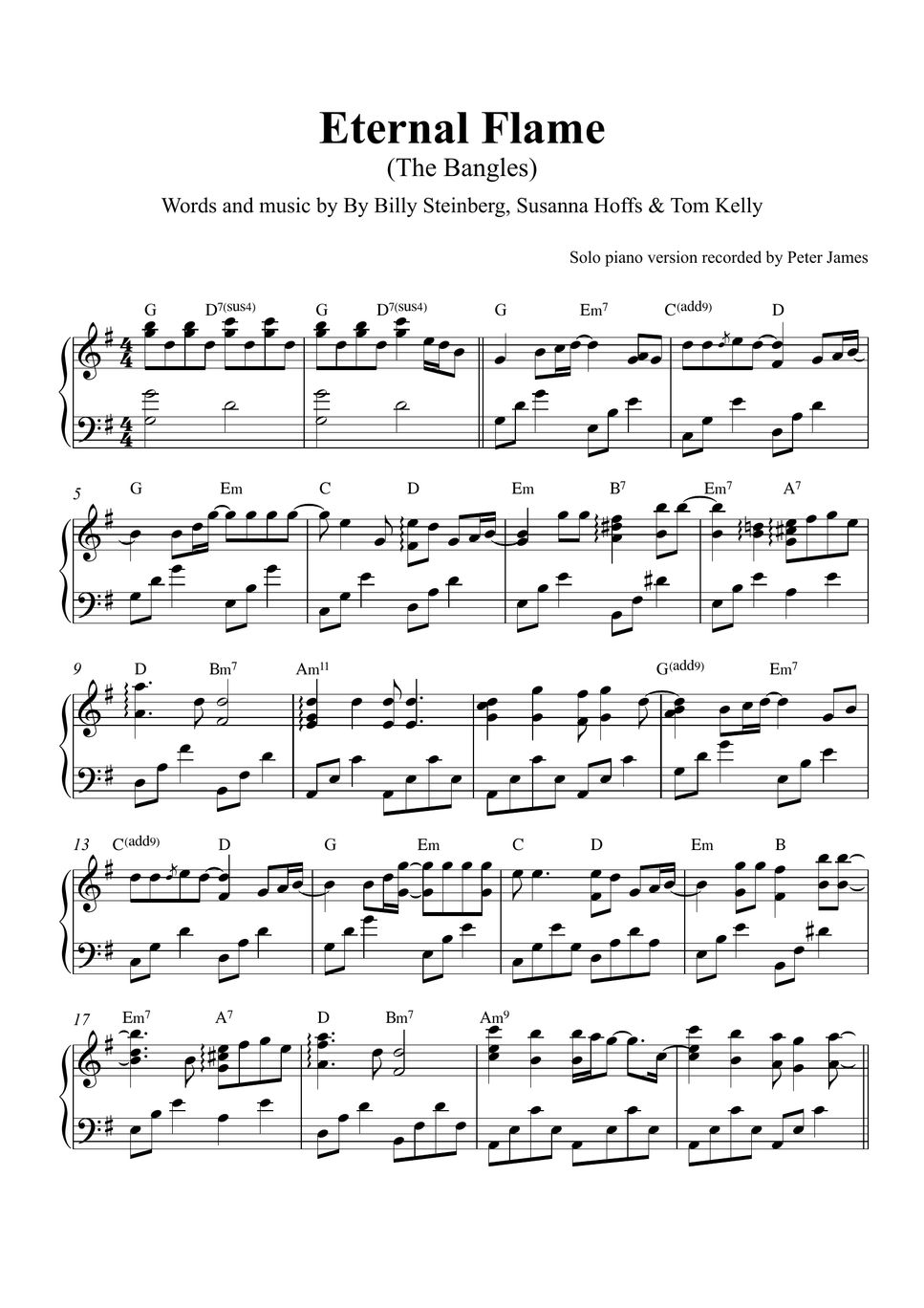 Eternal Flame (The Bangles) - Piano Solo 악보