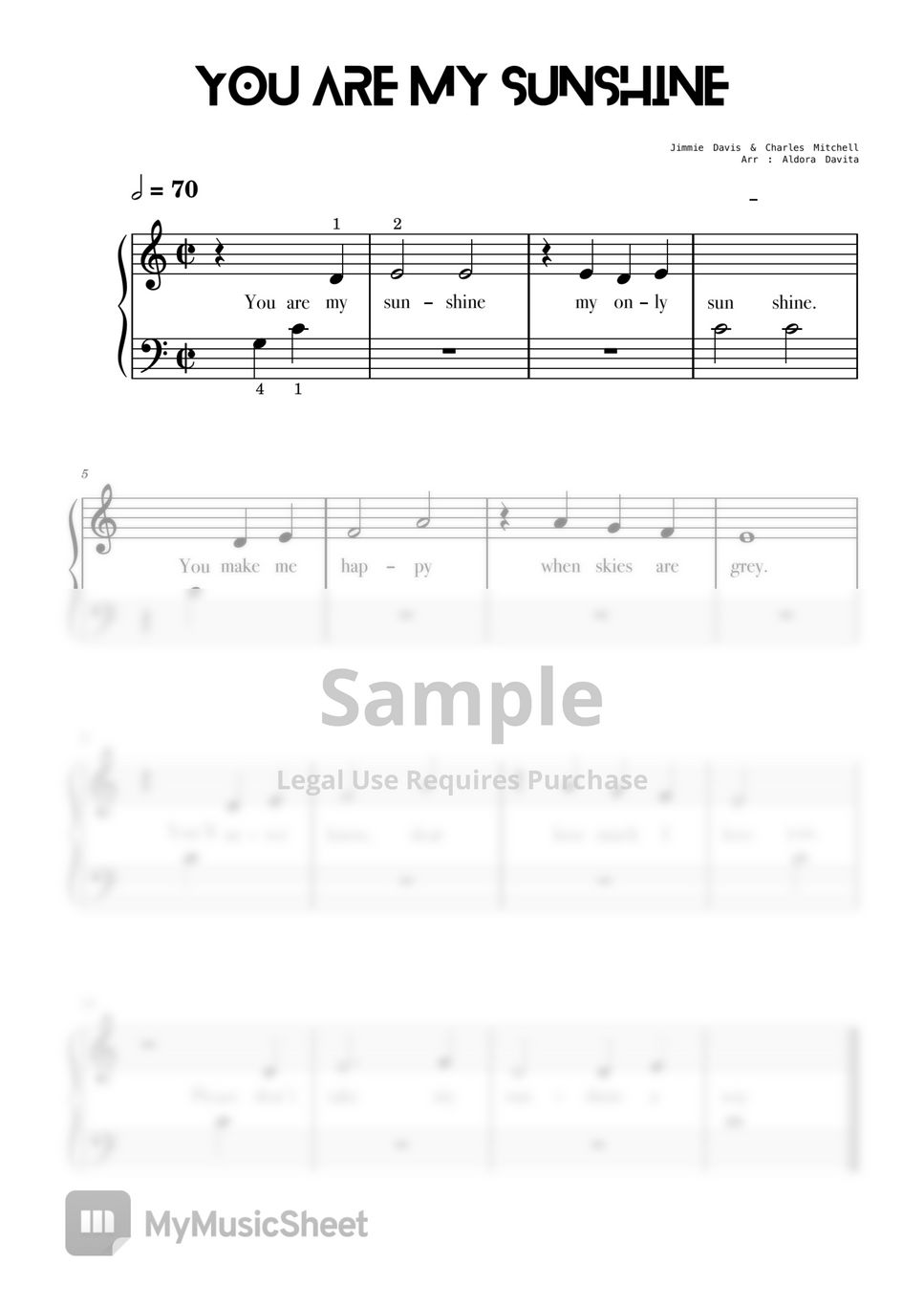 Christina Perri - You are My Sunshine (Primer Level) Sheets by Aldora ...