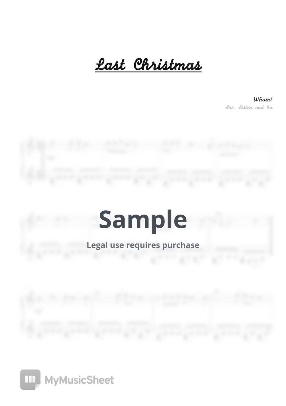 Wham! - Last Christmas (piano solo/easy ver.) Sheets by Listen and Go