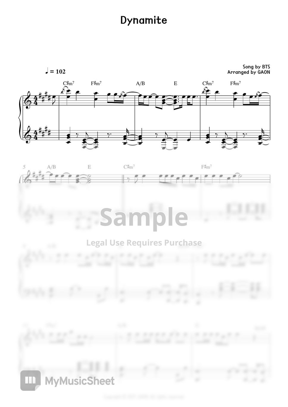 BTS - Dynamite Sheet Music by GAON
