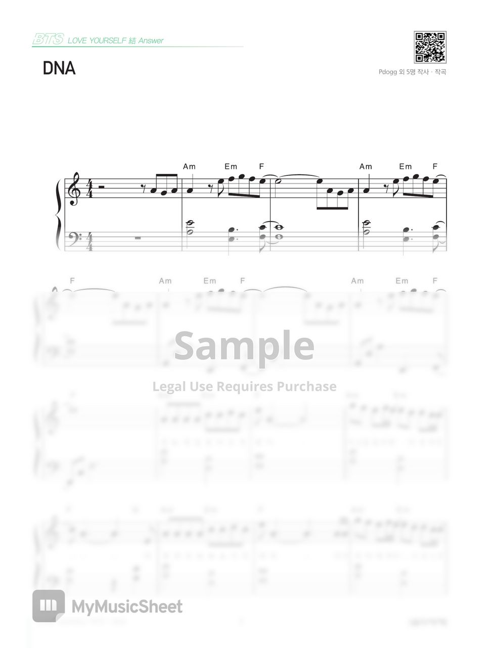 방탄소년단(BTS) - DNA 楽譜 by 음악세계