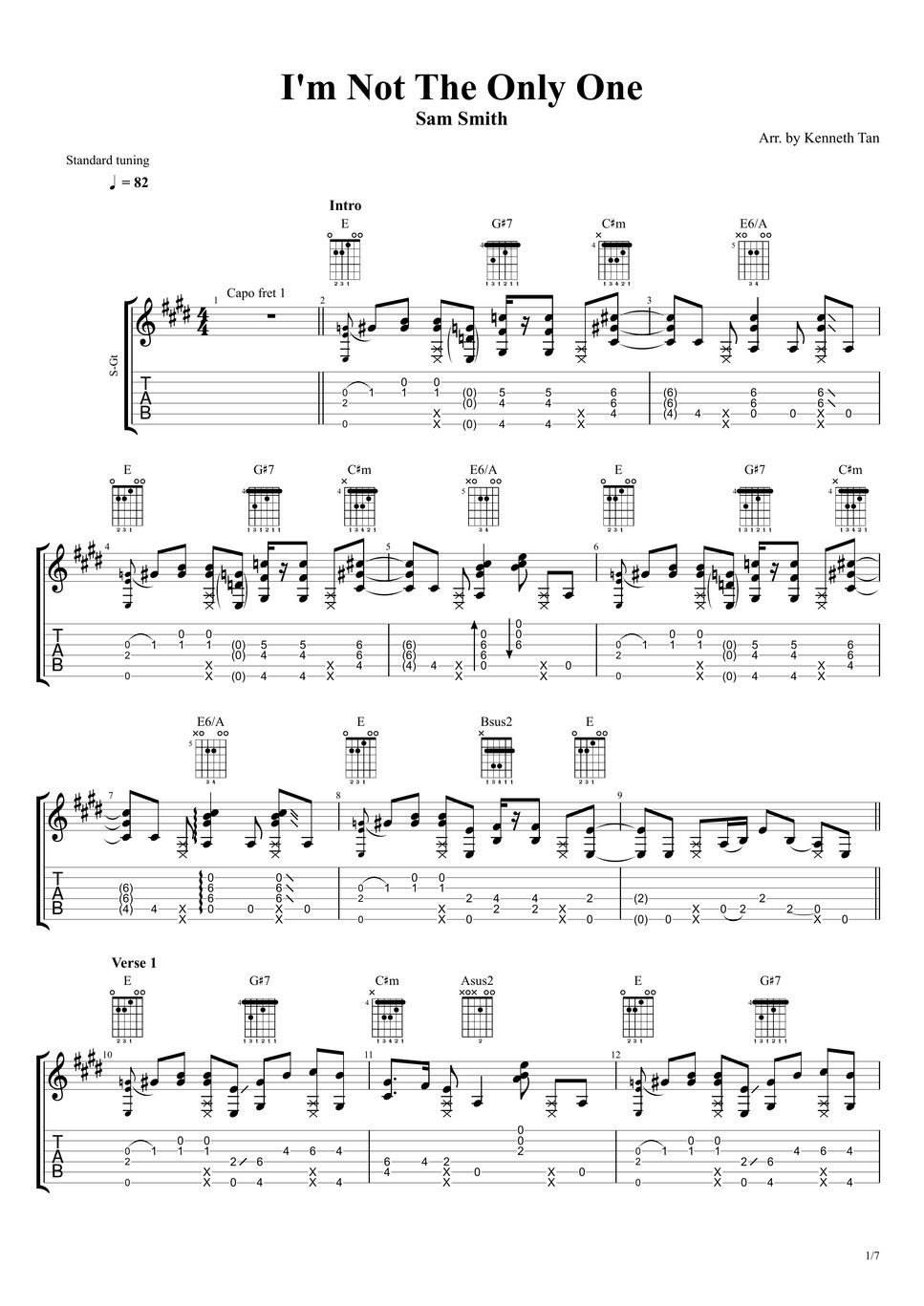 Sam Smith | Fingerstyle Guitar - I'm Not The Only One Sheets by Kenneth ...