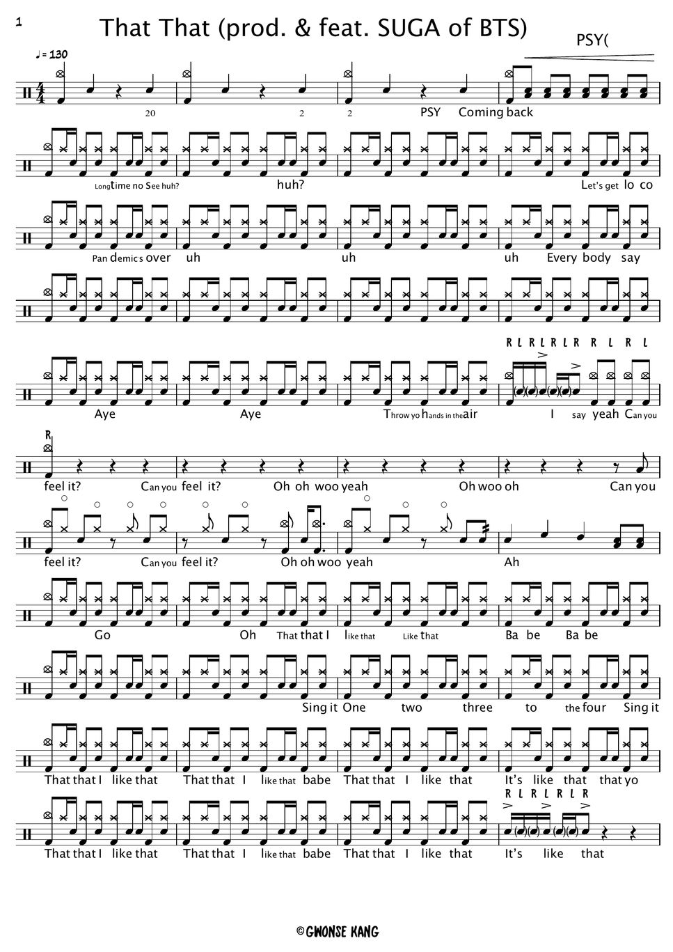 PSY(싸이) - That That (prod. & feat. SUGA of BTS) Sheets by Gwon's DrumLesson