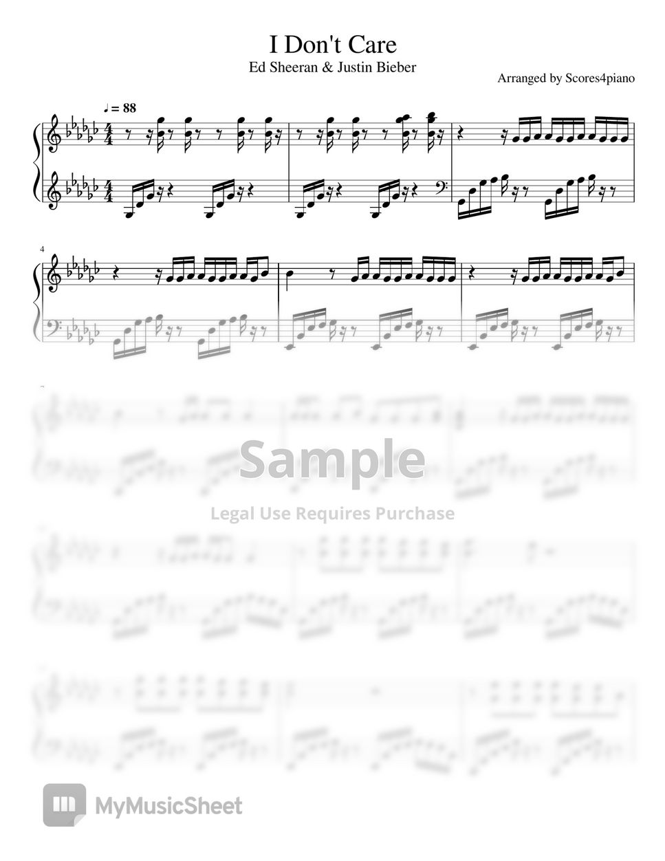Ed Sheeran & Justin Bieber - I don't care 楽譜 by Scores4piano