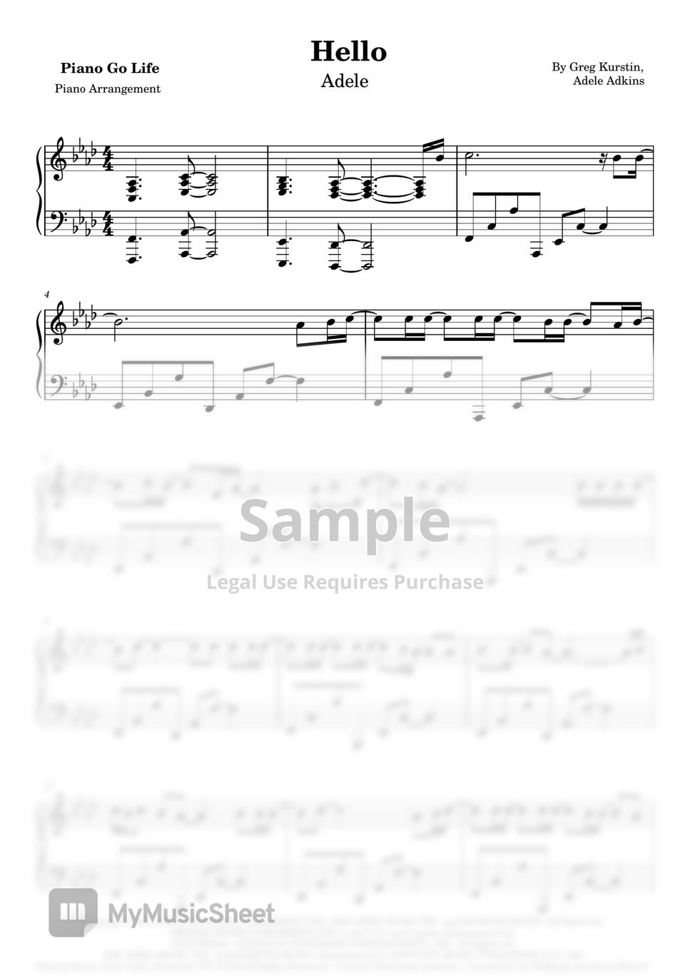 Adele - Hello Sheets by Piano Go Life