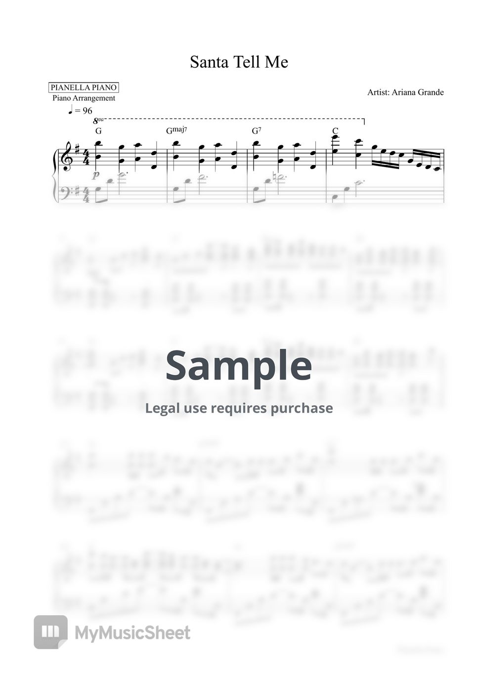 Ariana Grande - Santa Tell Me (Piano Sheet Music) Sheet Music by ...