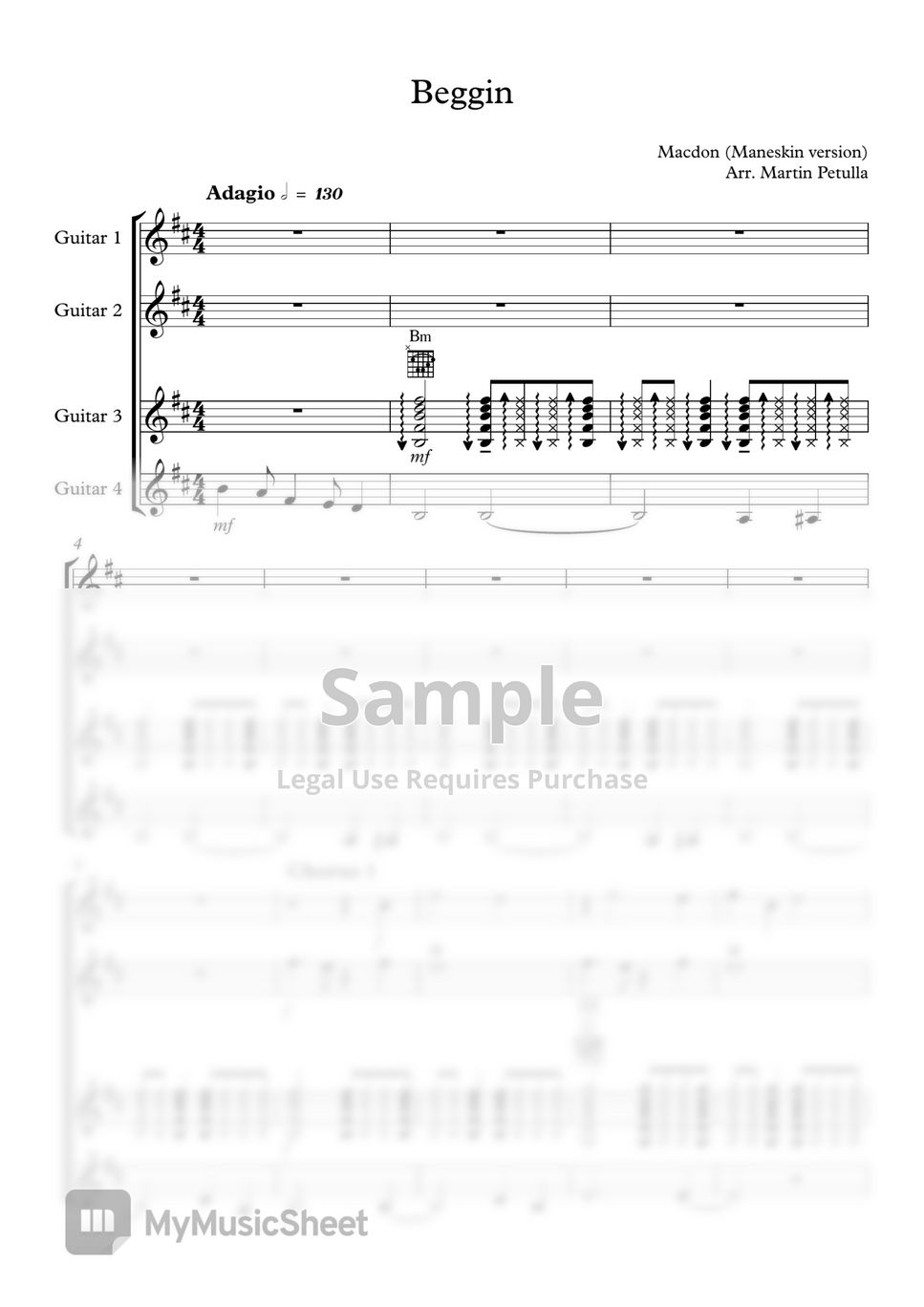 Maneskin - Beggin' 楽譜 by Martin Petulla