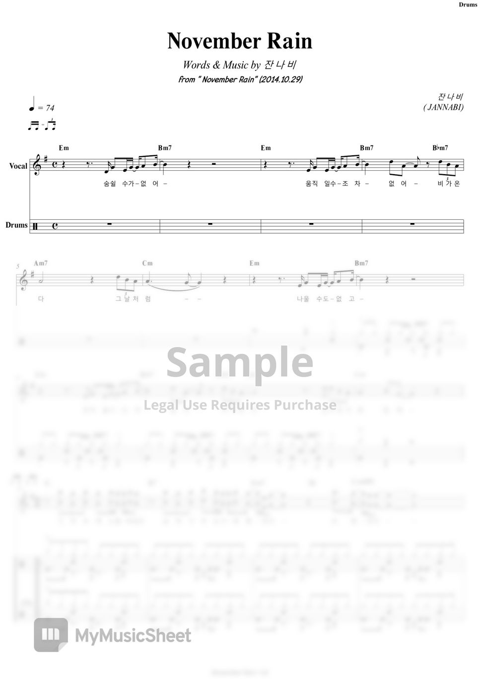 잔나비 - November Rain | 드럼 Sheets