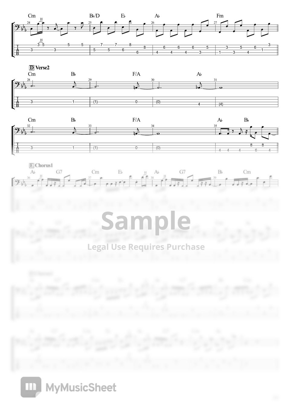 ウマ娘 - Gaze on Me! (Full size) (ベース Tab譜 5弦) TAB+1 Staff by T's bass score