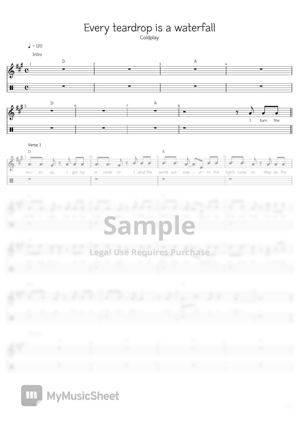 Coldplay - Every teardrop is a waterfall Sheets by 민가